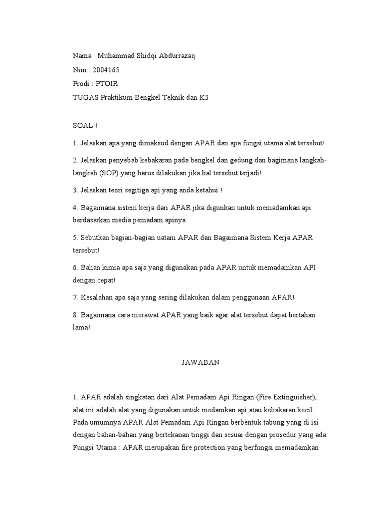 Muhammad Shidqi Abdurrazaq - Tugas APAR | PDF | Griya & Taman | Sains ...