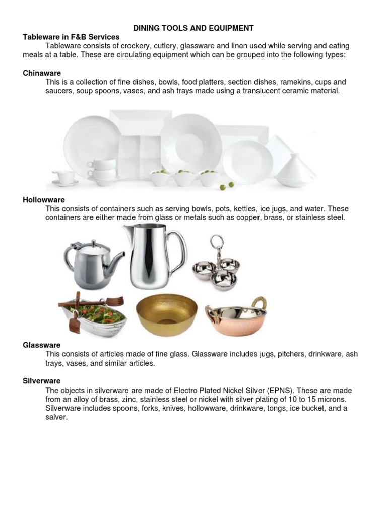 F&B Service: Dining Tools & Equipment | PDF | Tableware | Spoon