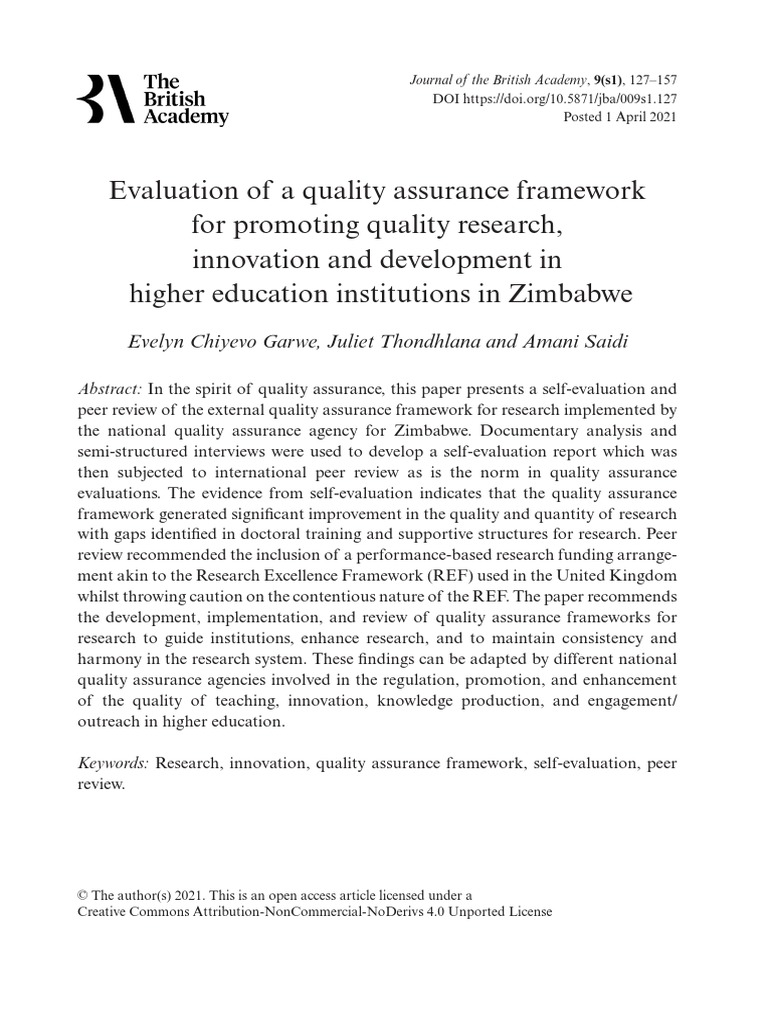 Evaluation of A Quality Assurance Framework For Research Innovation and ...