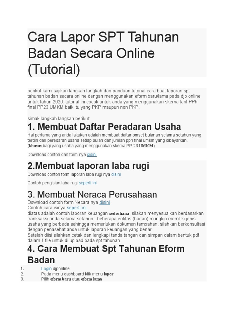 Cara Lapor SPT Tahunan Badan Secara Online | PDF | Karier & Perkembangan | Bisnis