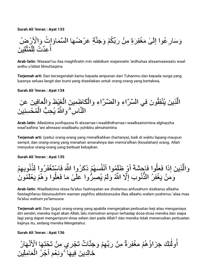 Surah Ali Imran Ayat 133-136 | PDF
