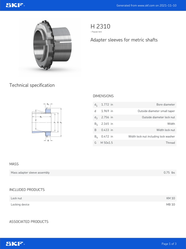 Adapter Sleeves For Metric Shafts: Dimensions | PDF | License | Mobile App