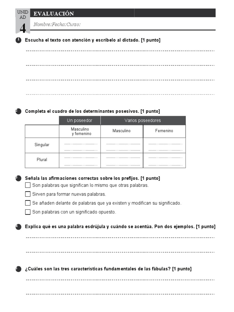 Lengua 4º Evaluación Tema 4 | PDF