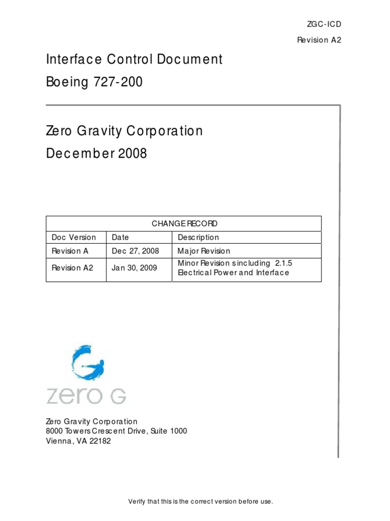Interface Control Document Boeing 727-200: Zero Gravity Corporation ...