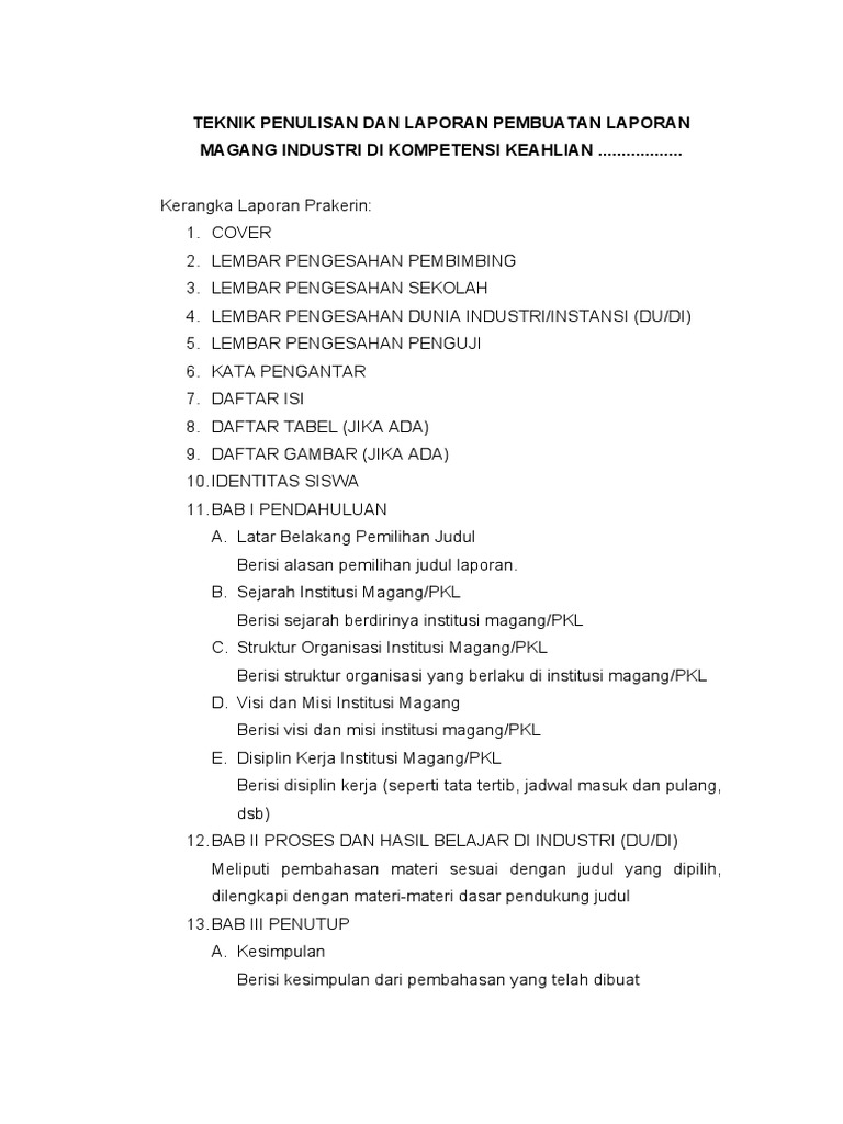 Format Penulisan Laporan Prakerin 2021 | PDF