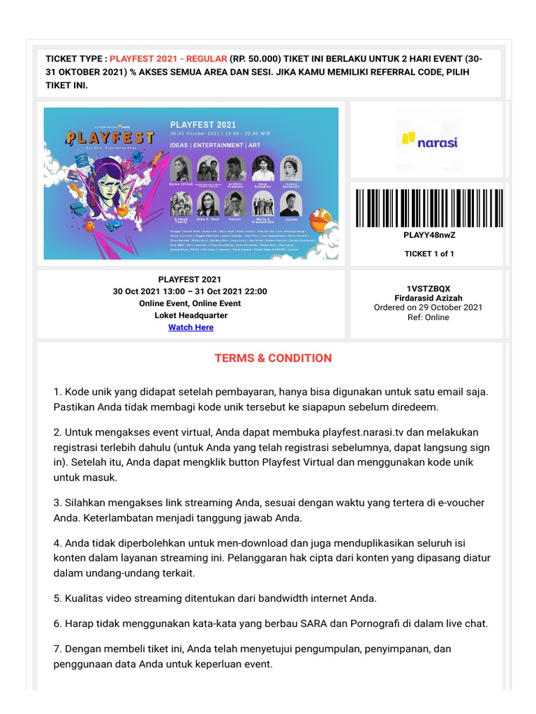 Tiket Playfest 2021: Akses 2 Hari Event | PDF | Game & Aktivitas