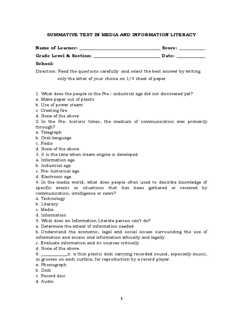 Summative Test Quarter 3 | PDF | Literacy | Phonograph