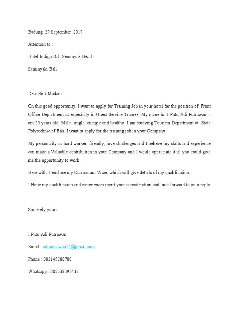 Application Letter 1 Sensei | PDF