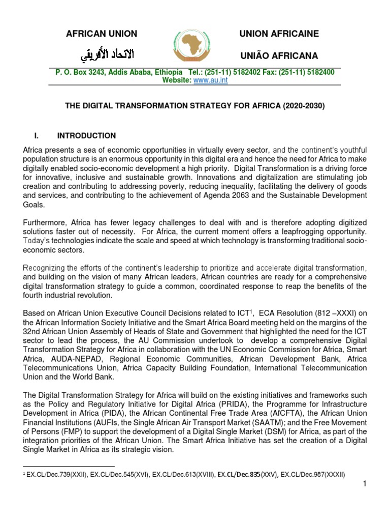 The Digital Transformation Strategy For Africa (2020-2030) | PDF ...