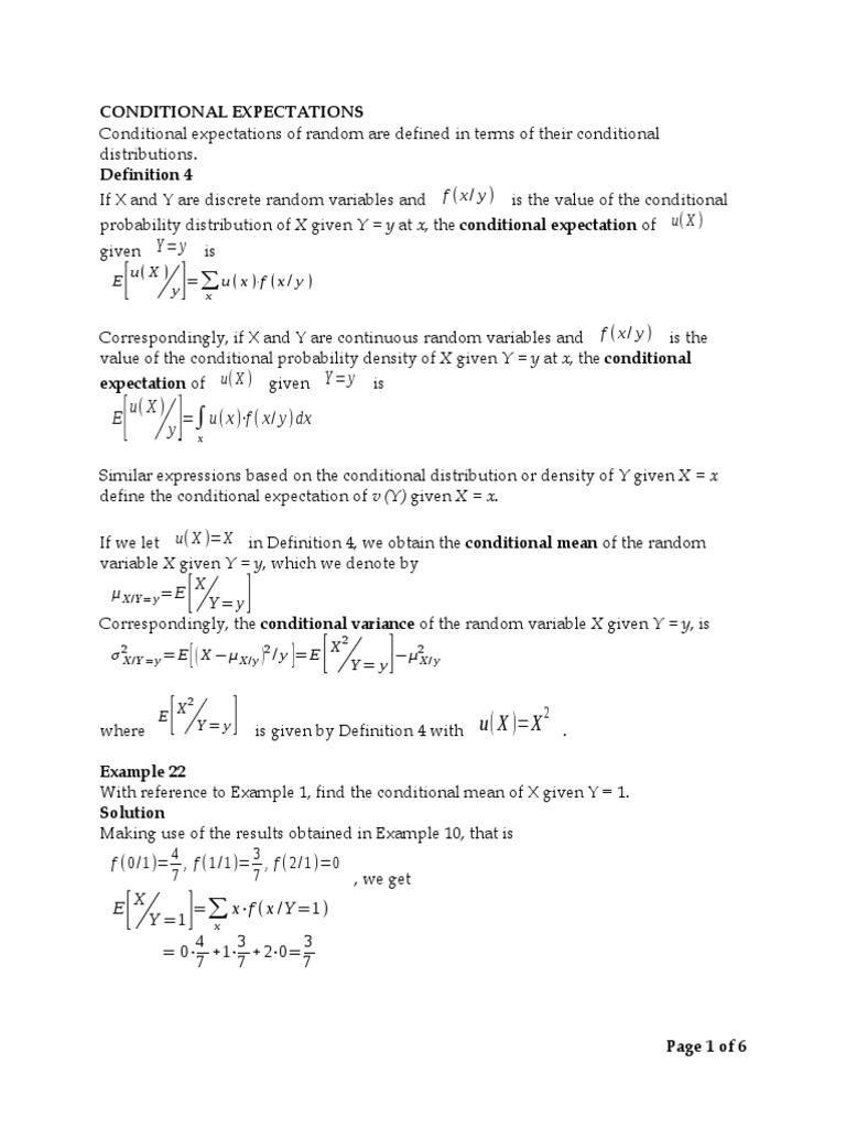 Conditional Expectations Definition 4: E U (X) y U (X) F (X/y) | PDF