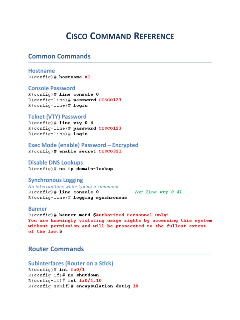 Cisco Command Reference | PDF | Computer Networking | Network Protocols
