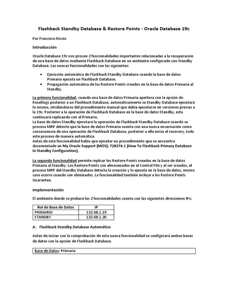Flashback Standby Database & Restore Points - Oracle Database 19c - 26032019 | PDF | Bases de ...