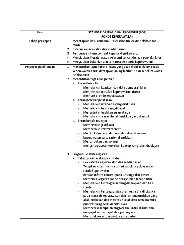Sop Ronde Keperawatan | PDF