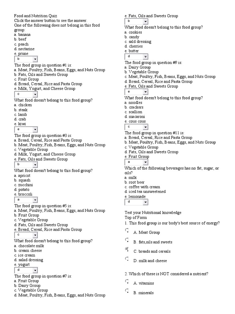 Understanding Nutrition: An Analysis of Answers to Questions on Food ...
