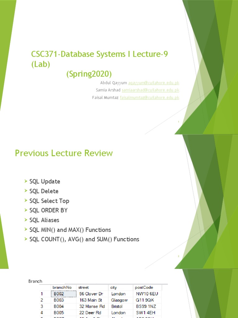 Lec9 Lab CSC371 Database Systems | PDF | Computer Data | Application Software