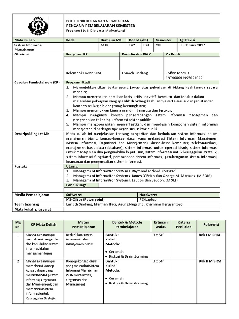 RPS Sistem Informasi Manajemen | PDF