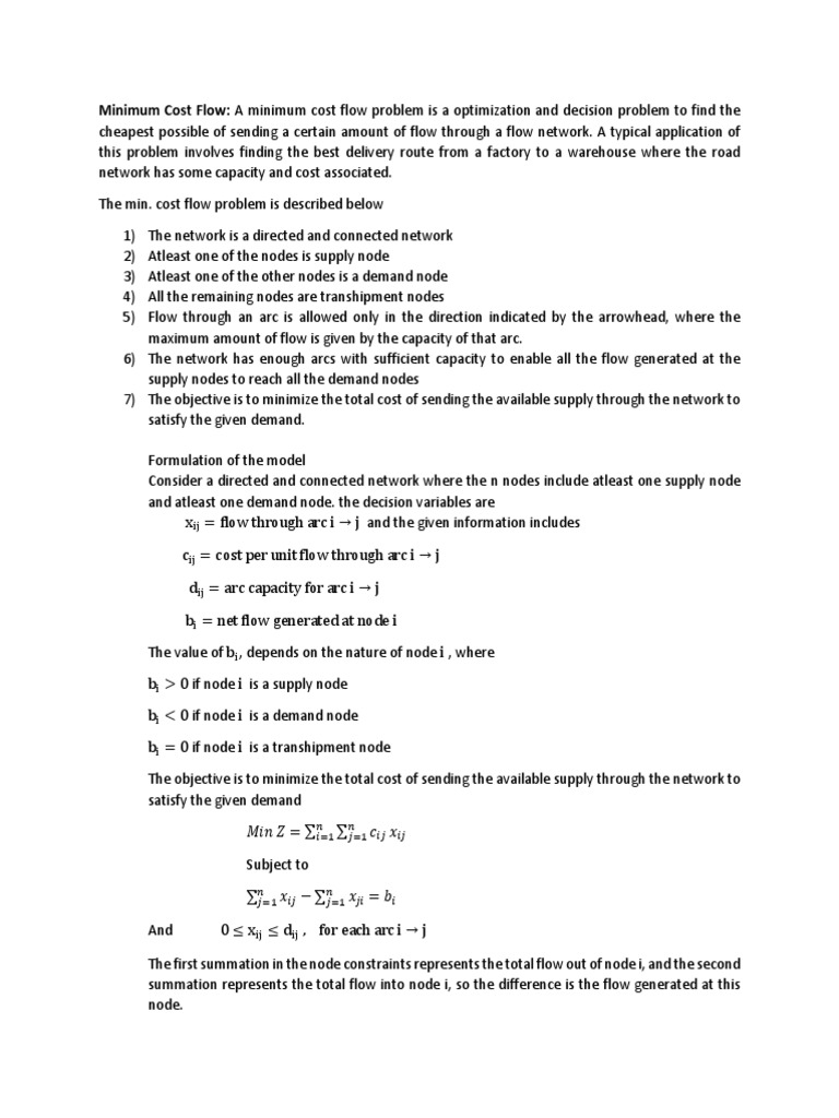Minimum Cost Flow: A Minimum Cost Flow Problem Is A Optimization and Decision Problem To Find ...