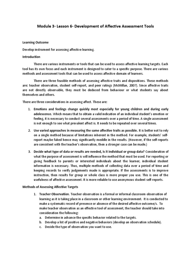 Module 3-Lesson 6 - Development of Affective Assessment Tools | PDF ...