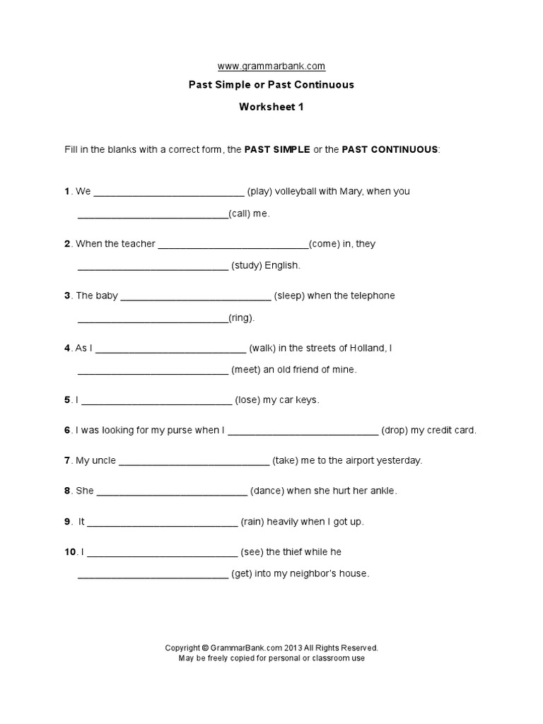 Past Simple Vs Past Continuous Worksheet 1 | PDF