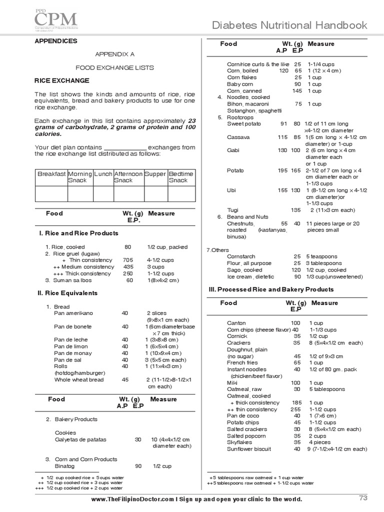Food Exchange List | PDF | Vegetables | Fat