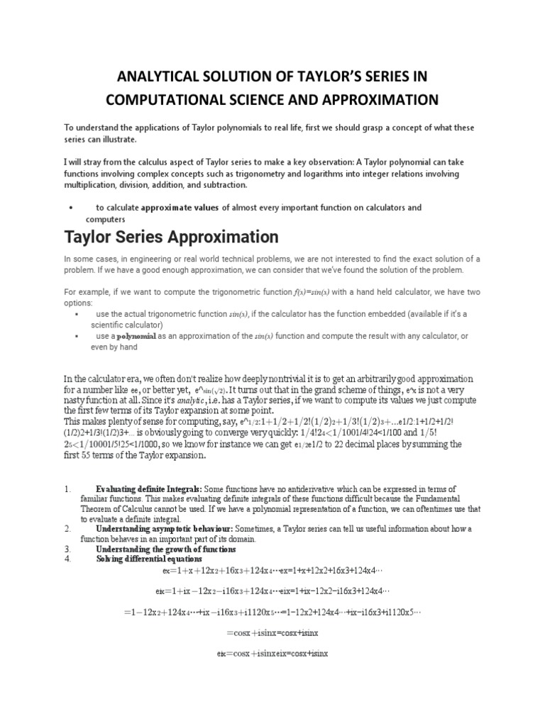 Analytical Solution of Taylor Series in Computational Science and ...