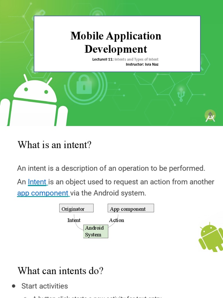Lecture 12 - Intents and Its Types Part 2 | PDF | Android (Operating System) | Mobile App