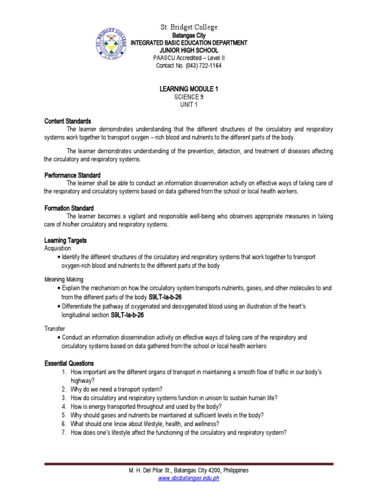 G9 Learning Module Week 1 | PDF | Circulatory System | Lung
