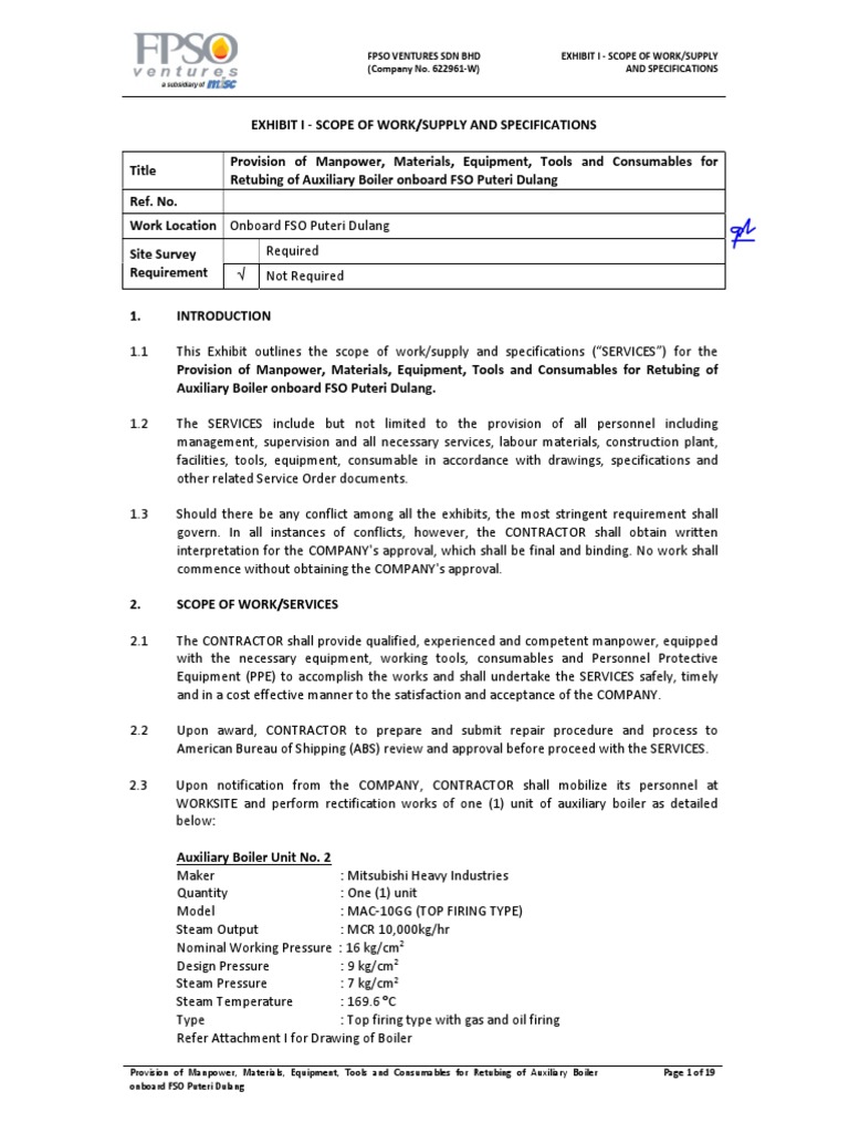 Provision of Manpower, Materials, Equipment, Tools and Consumables for ...