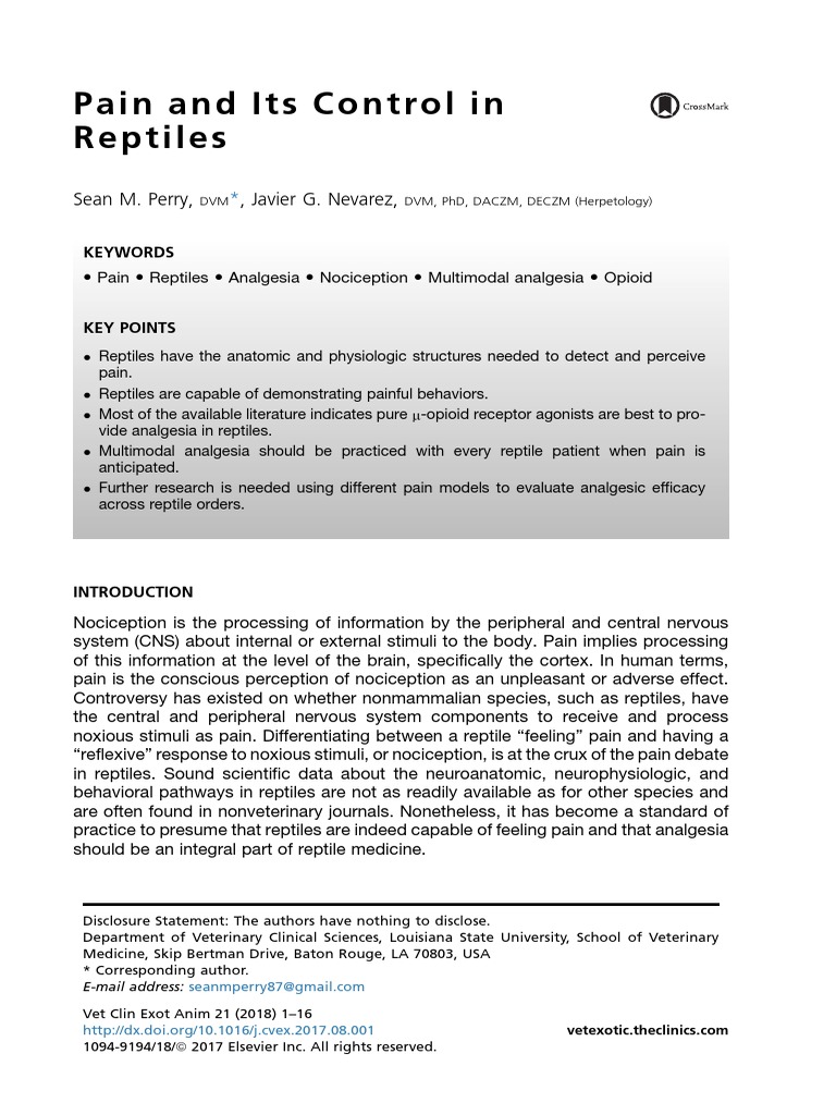 Pain and Its Control in R 2018 Veterinary Clinics of North America ...