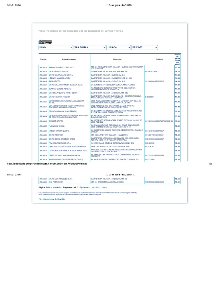 Osinergmin - FACILITO - JULIACA | PDF