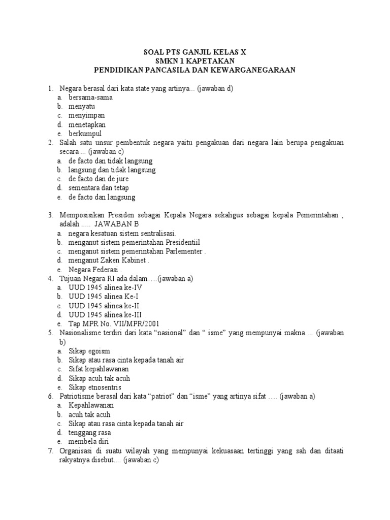 Soal Pts Ganjil Kelas X | PDF