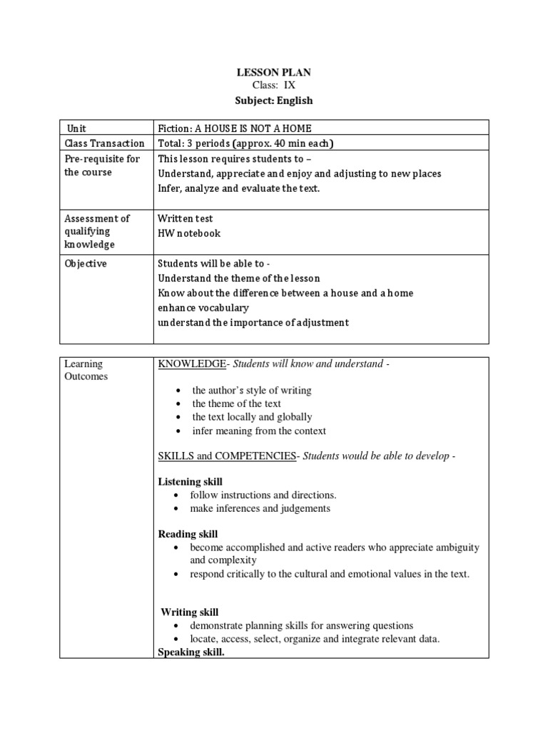 Lesson Plan Subject: English | PDF | Critical Thinking | Lesson Plan