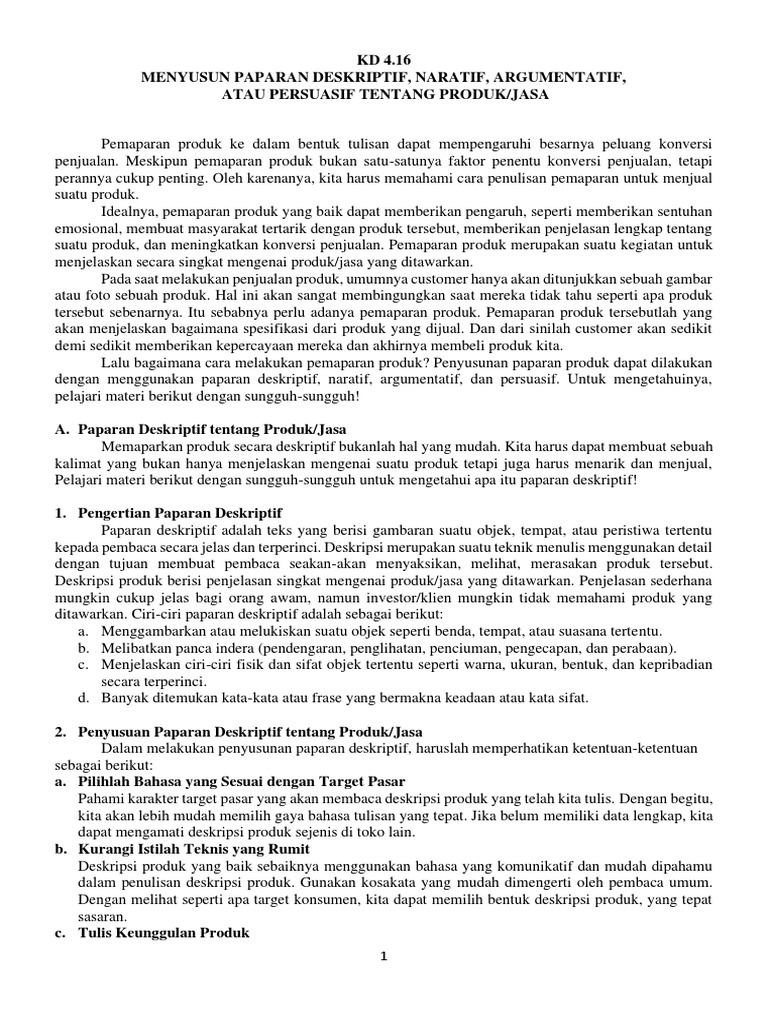 Materi KD 4.16 Paparan Deskriptif - Naratif - Argumentatif-Dan Persuasif Tentang Produk Barang ...