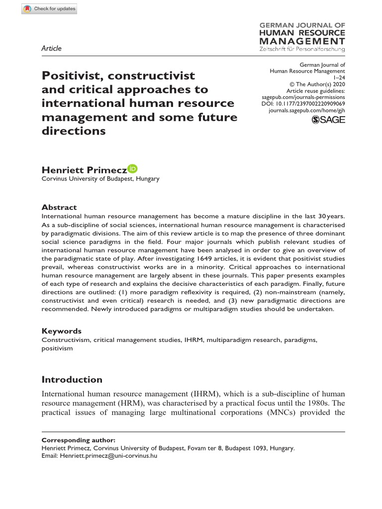 Positivist, Constructivist and Critical Approaches To International ...