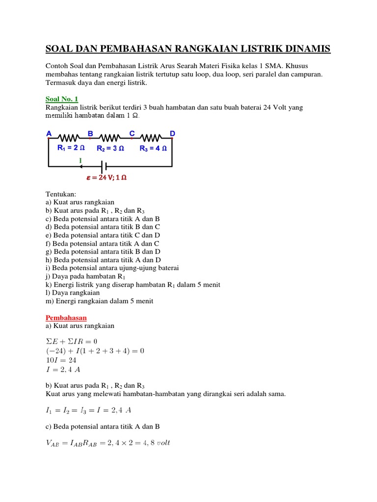 Soal Dan Pembahasan Rangkaian Listrik Dinamis | PDF