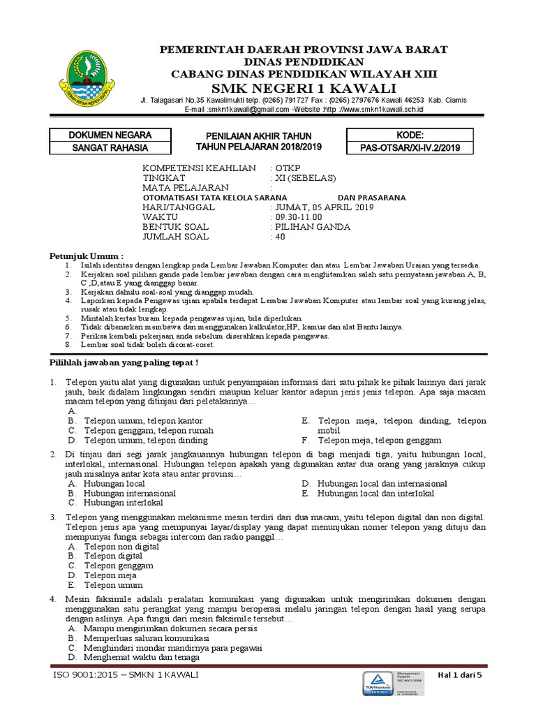 Soal Pat Otk Sarpras Otkp-Kelas Xi - Nita G | PDF | Seni