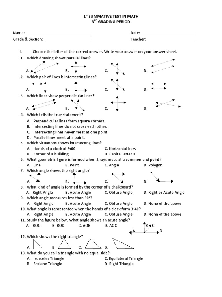1st Summative 3rd Quarter in Math | PDF | Rectangle | Triangle