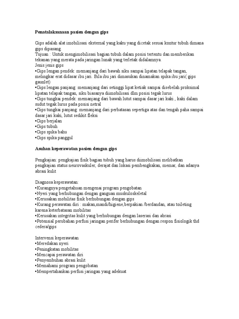 Penatalaksanaan Pasien Dengan Gips | PDF | Kajian Bahasa Asing ...
