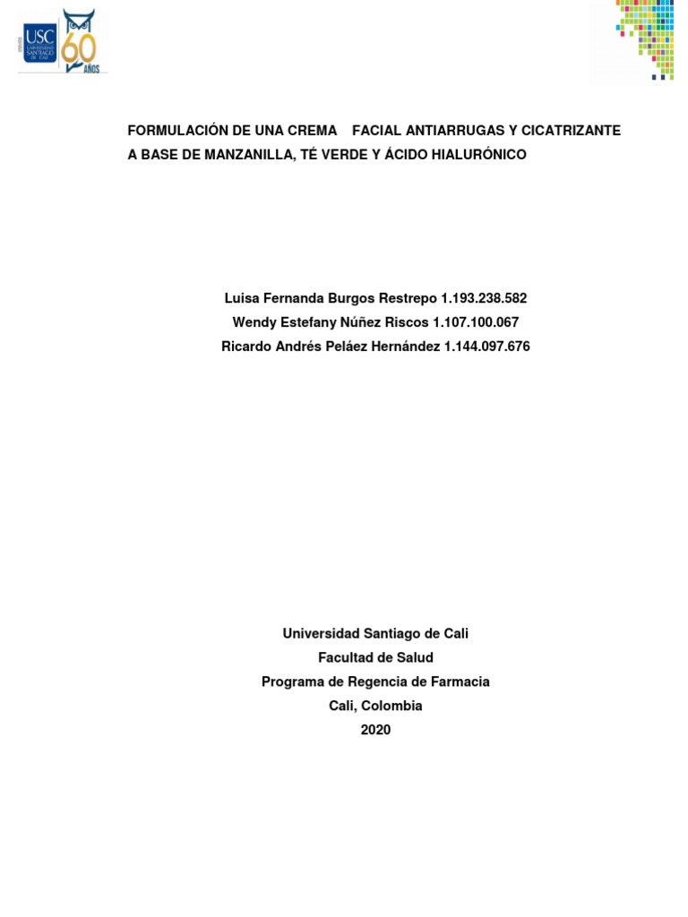 Formulación de Una Crema | PDF | Piel | Medicamentos con receta