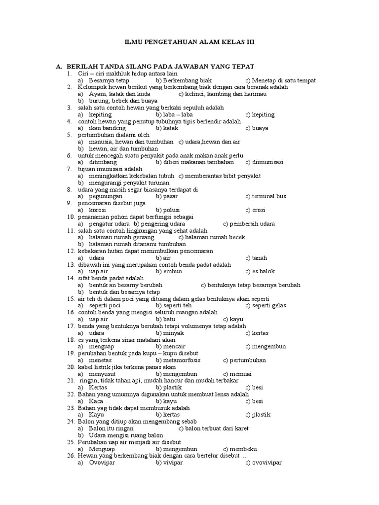 Uas Ipa B Lamp Kelas 3 SMT 1 | PDF
