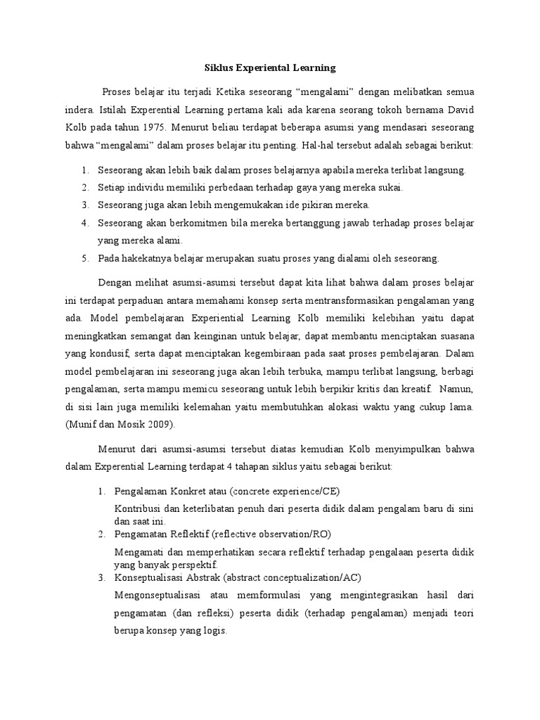 Pembelajaran Experiential Kolb | PDF