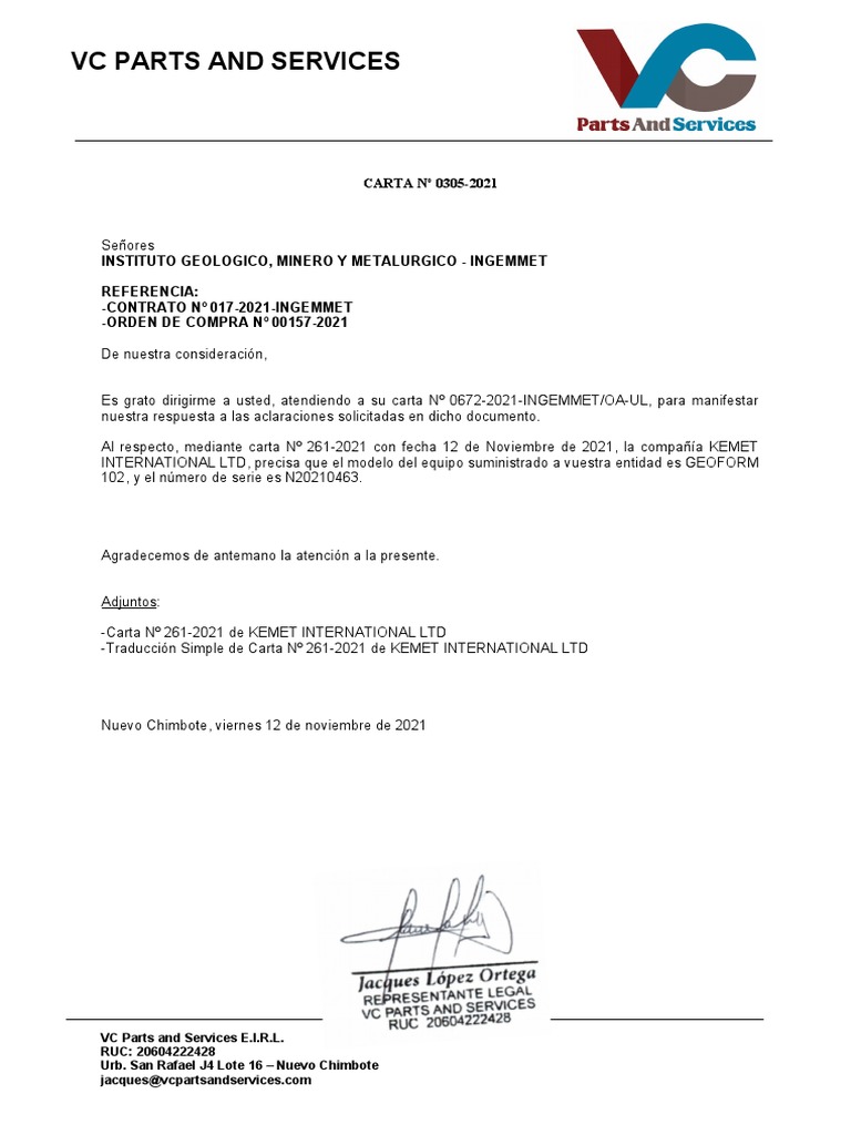 CARTA 00305 - 2021 para INGEMMET | PDF