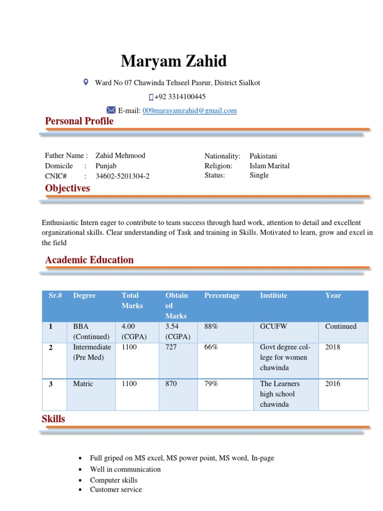 Maryam Zahid Resume | PDF