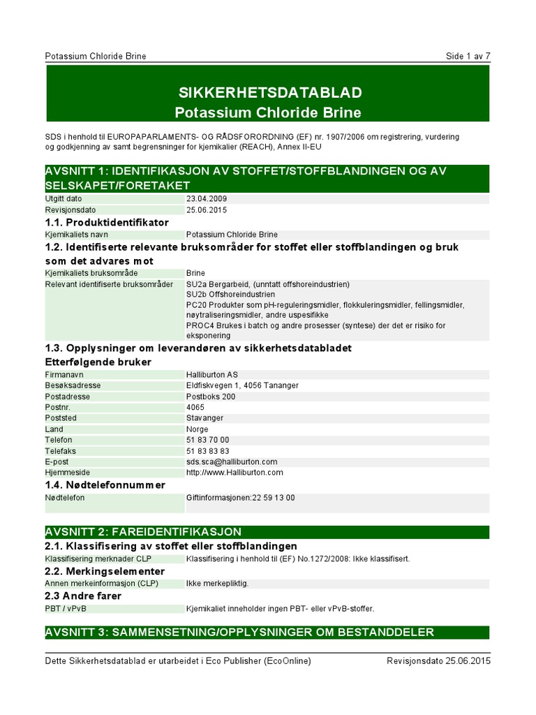 MSDS KCL BRINE | PDF
