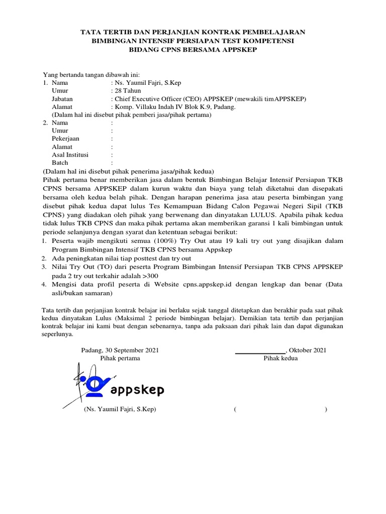 Kontrak Belajar TKB CPNS Batch 15 | PDF | Bisnis