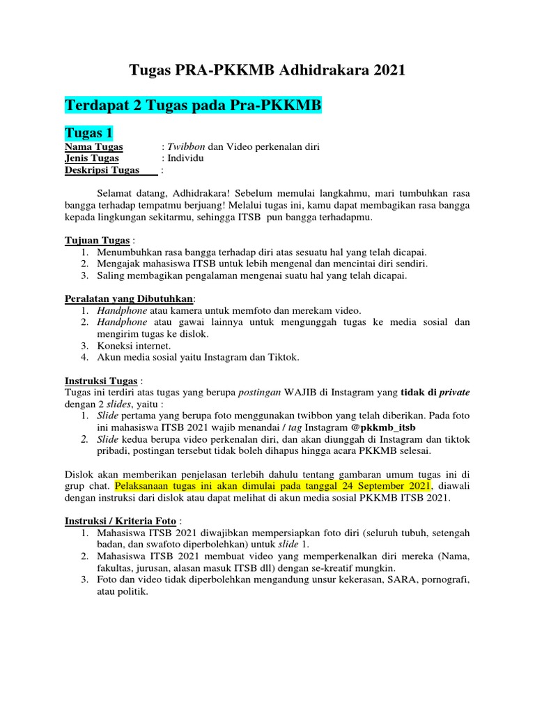 Tor Tugas Pra-Pkkmb | PDF
