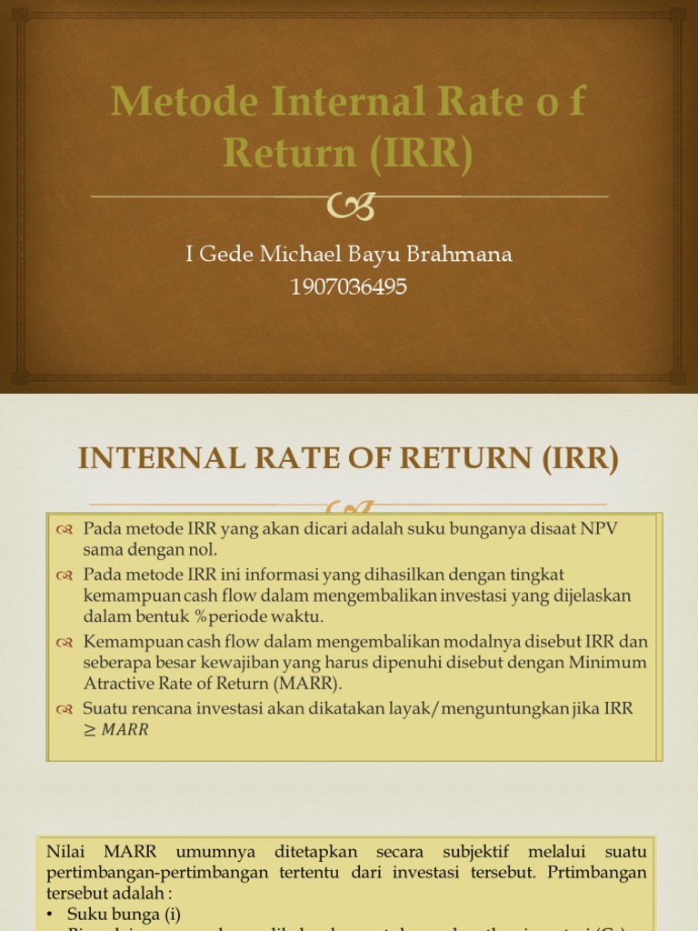Metode Internal Rate o F Return (IRR) | PDF | Karier & Perkembangan ...