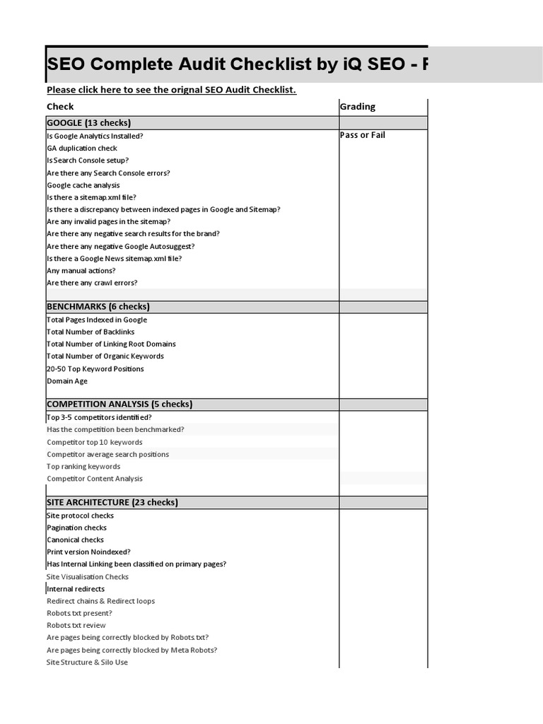 SEO Audit Checklist | PDF | Search Engine Optimization | Aggregation ...