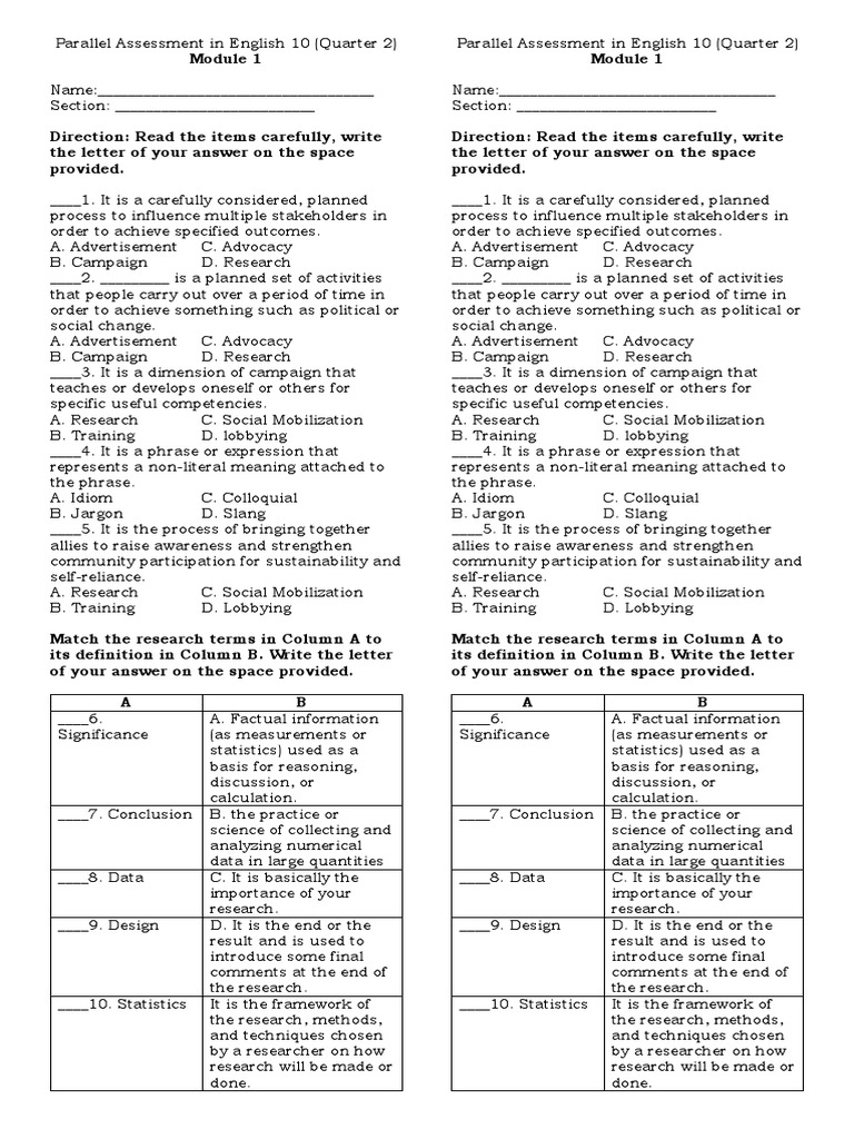 English 10 Quarter 2 Assessment Guide | PDF | Argument | Question