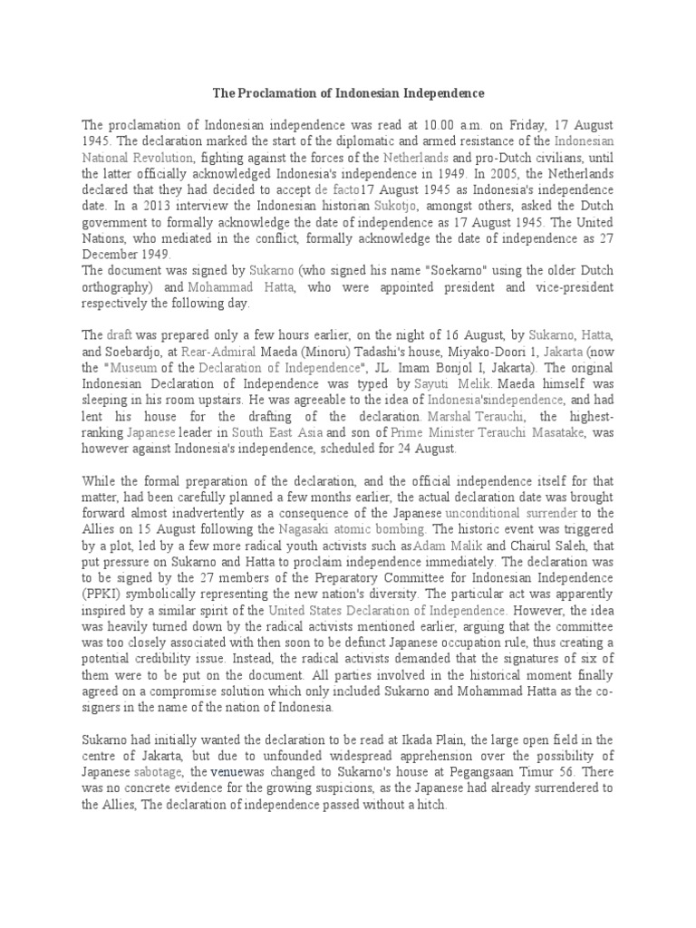 The Proclamation of Indonesian Independence: Venue | PDF | Politics Of ...